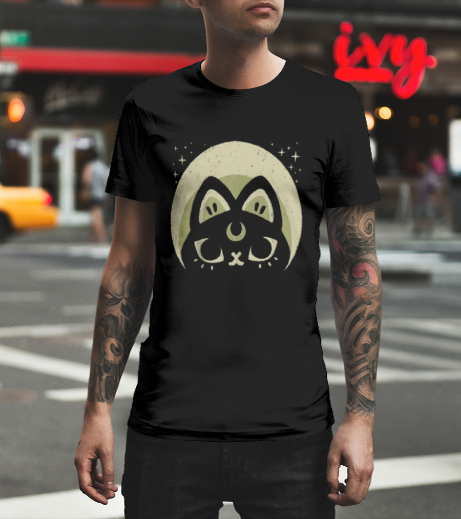 Half Moon Witchy Cat Lunar Magic Mystic Feline T-Shirt