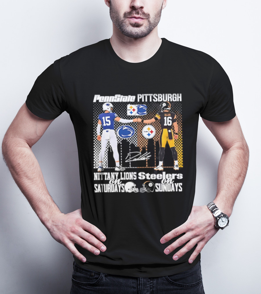 Penn State Nittany Lions Saturdays Pittsburgh Steelers Sundays Skyline Football Rivalry T-Shirt