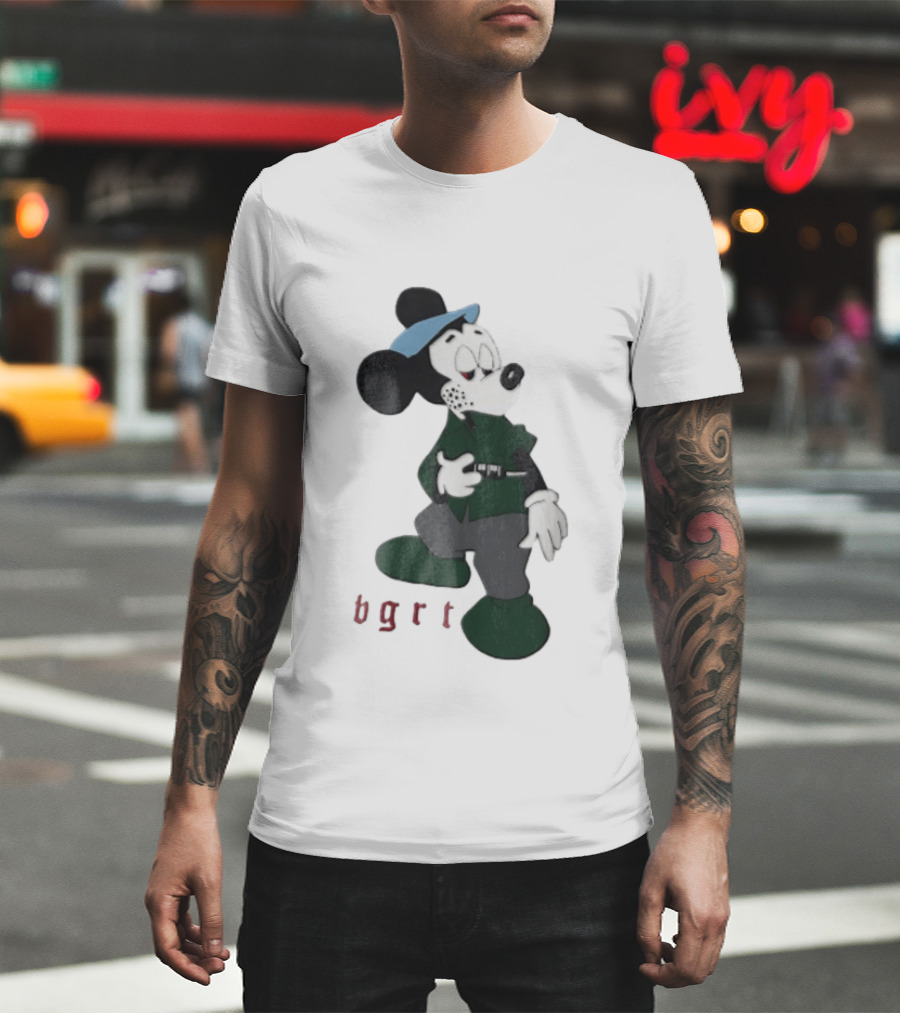BGRT Cartoon Mouse Green Jacket Syringe Cigarette T-Shirt