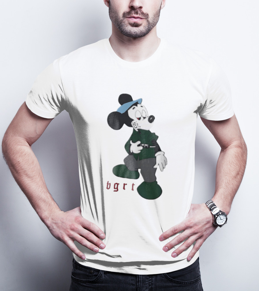 BGRT Cartoon Mouse Green Jacket Syringe Cigarette T-Shirt