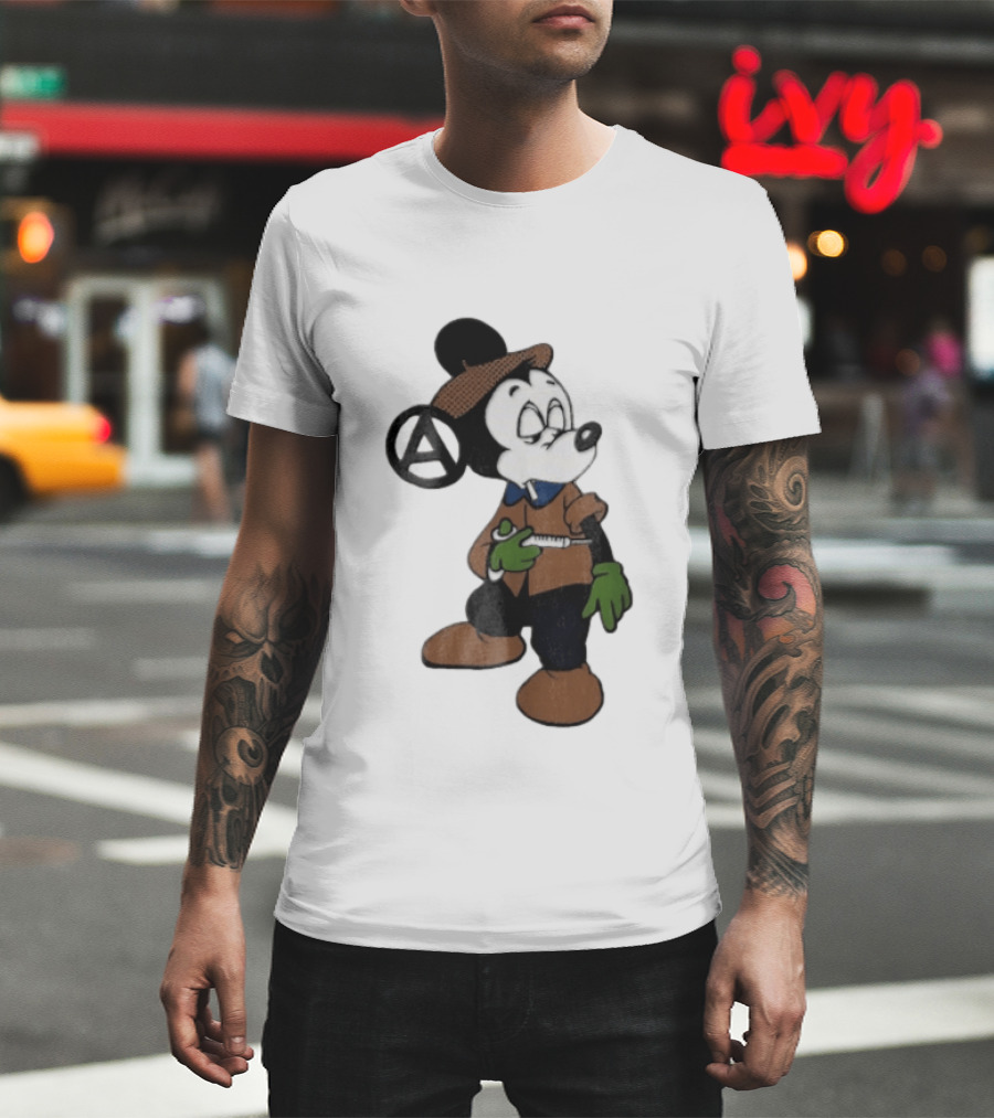 Bootleg Halftone Cartoon Mouse Anarchy Syringe T-Shirt
