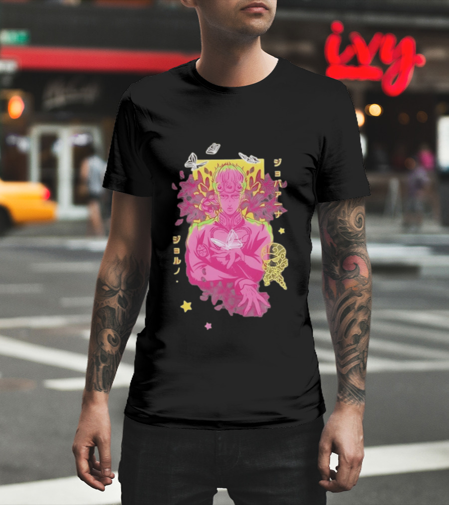 Giorno Giovanna JoJo's Bizarre Adventure Romaji Butterflies Neon Manga T-Shirt