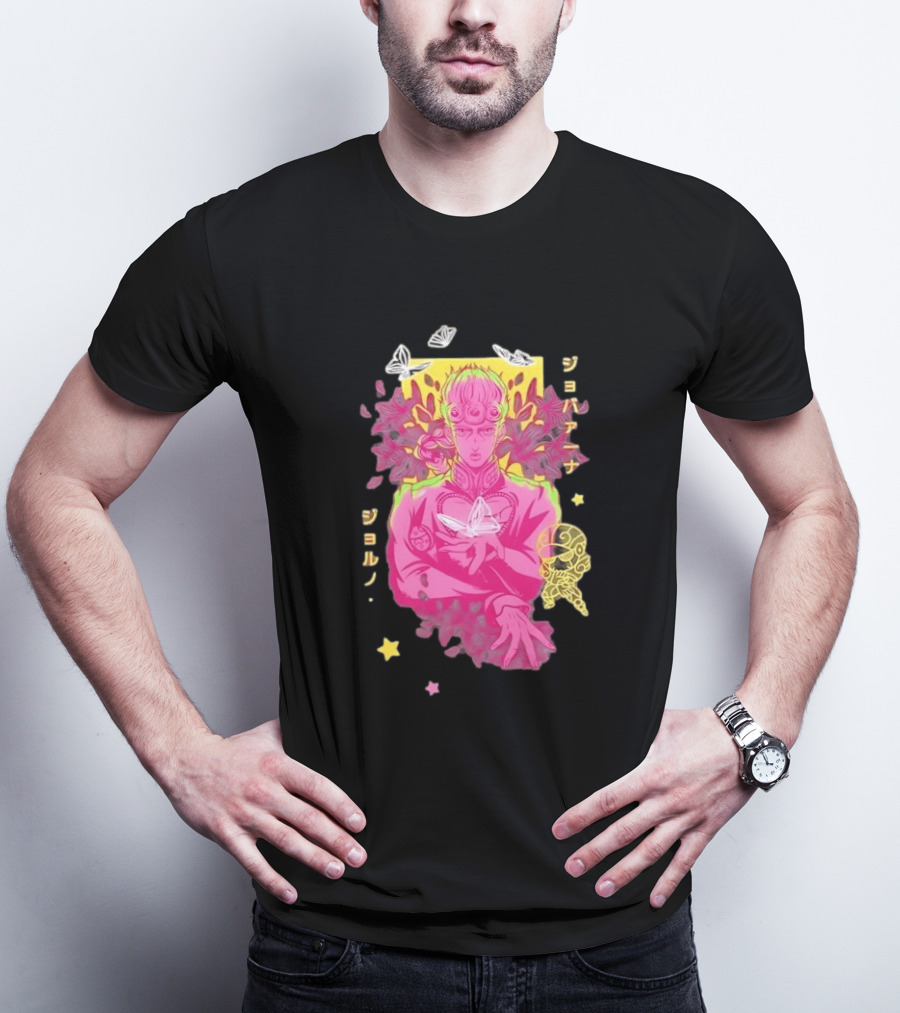 Giorno Giovanna JoJo's Bizarre Adventure Romaji Butterflies Neon Manga T-Shirt