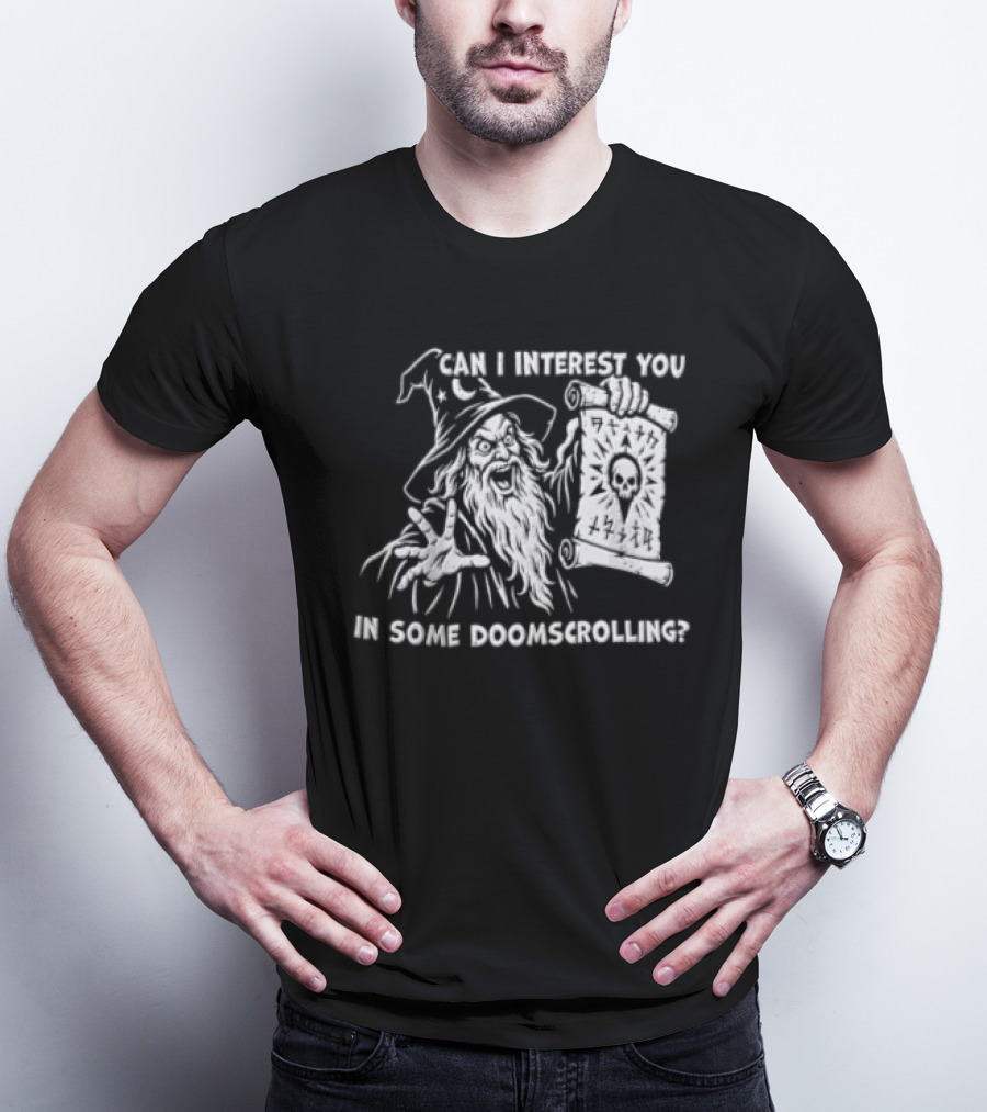 Doomscrolling Wizard Lantern Humor Can I Interest You T-Shirt