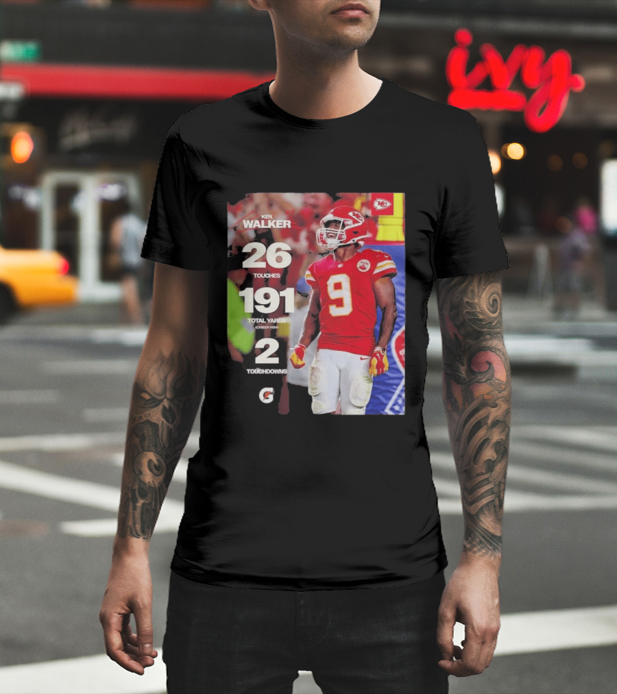 Ken Walker Kansas City Chiefs Career High 26 Touches 191 Total Yards 2 Touchdowns T-Shirt