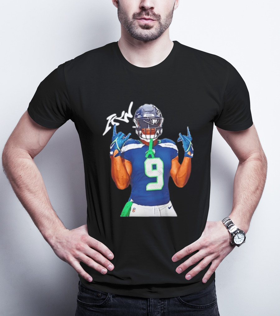 Kenneth Walker Seattle Seahawks Number 9 Hand Gesture Signature T-Shirt