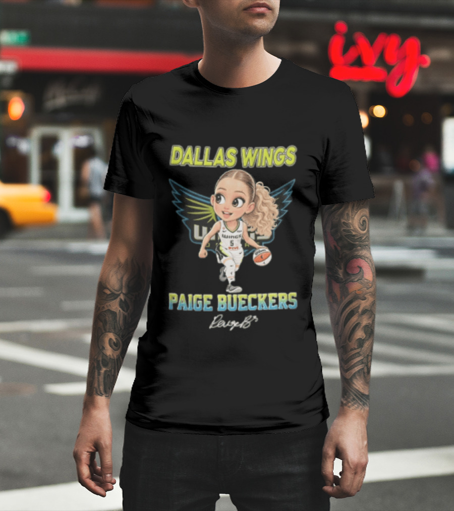 Dallas Wings Paige Bueckers Cartoon Dribbling Basketball Wings T-Shirt