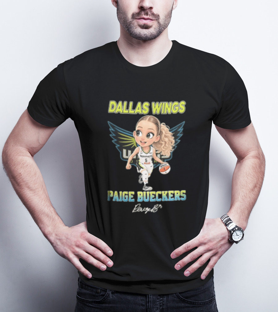Dallas Wings Paige Bueckers Cartoon Dribbling Basketball Wings T-Shirt