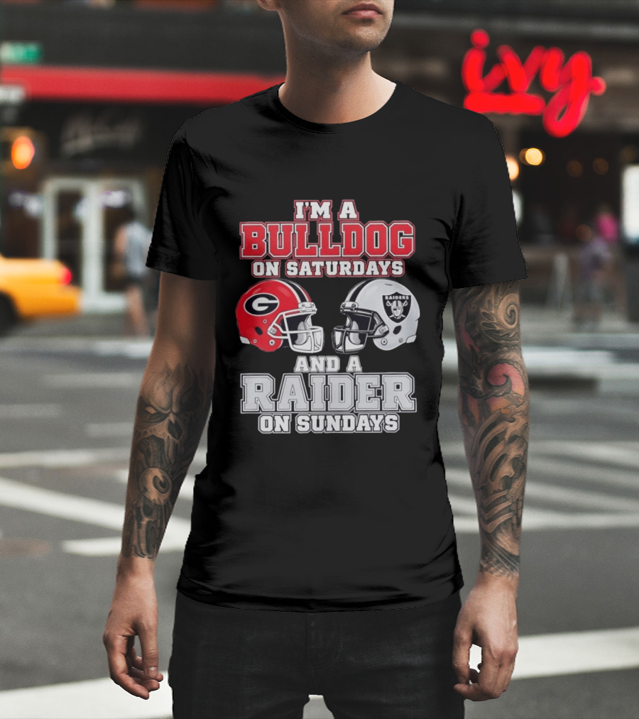 I'm A Bulldog On Saturdays And A Raider On Sundays Georgia G Helmet Raiders Helmet T-Shirt