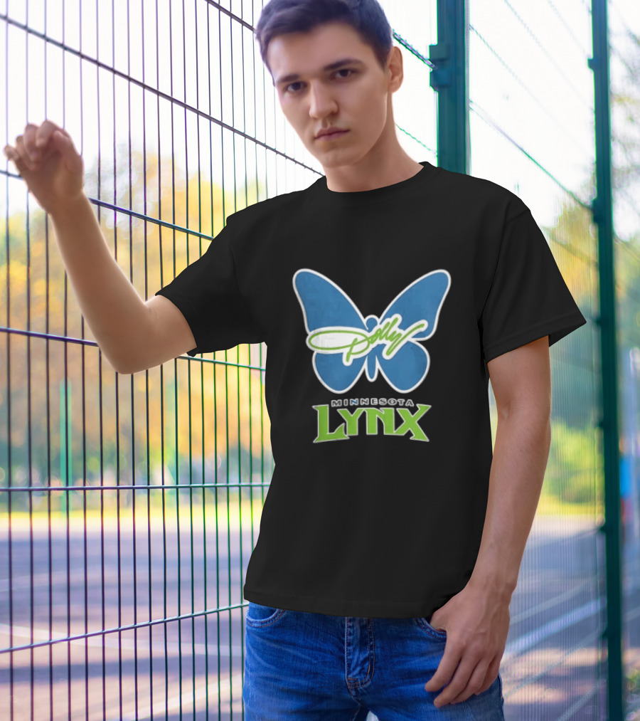 Minnesota Lynx WNBA Blue Butterfly Dolly Green Script T-Shirt