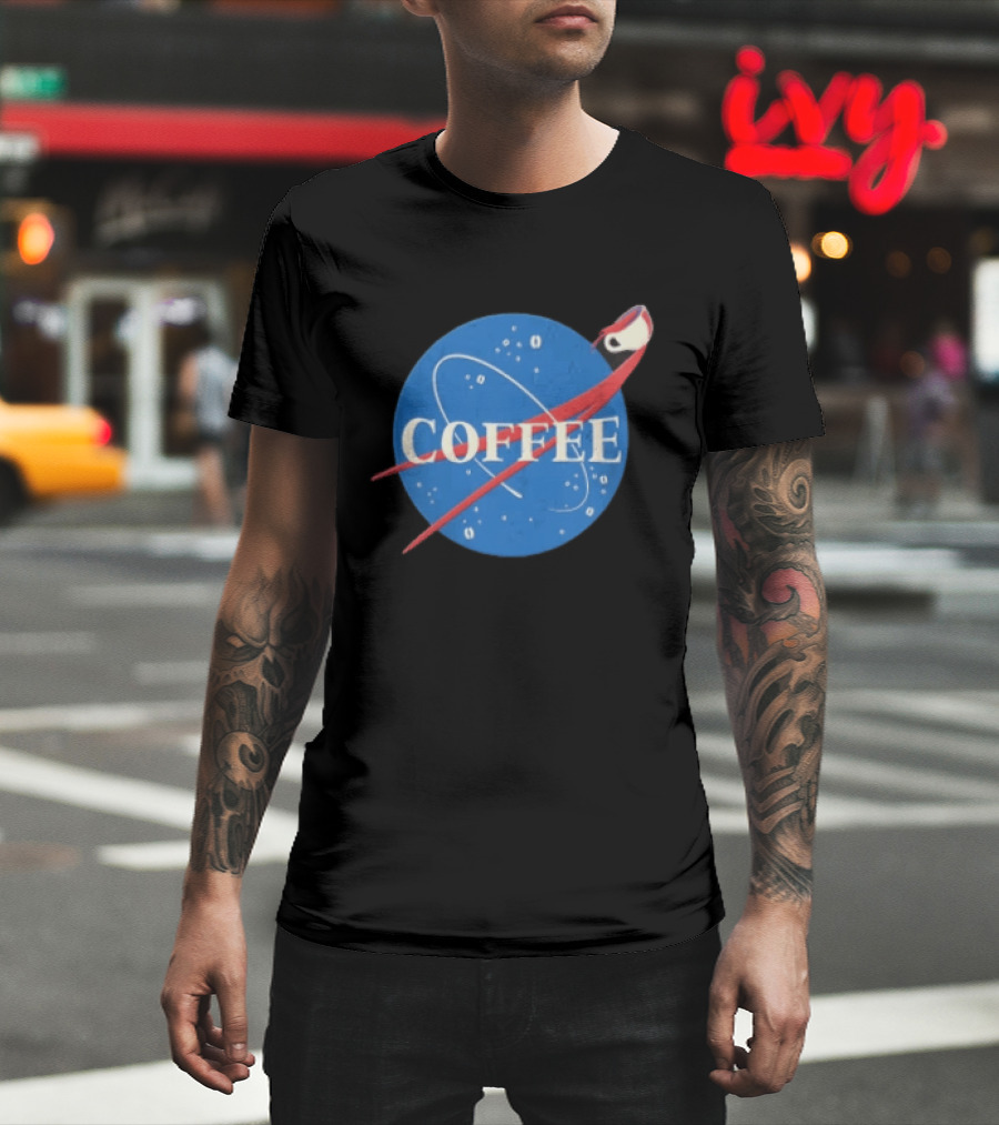 Nasa Coffee Meatball Spilling Cup Orbit Beans Distressed T-Shirt