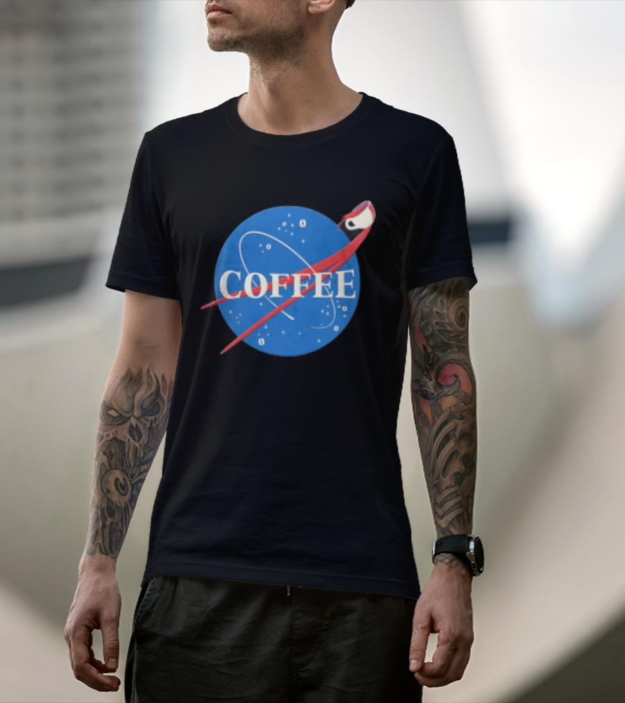 Nasa Coffee Meatball Spilling Cup Orbit Beans Distressed T-Shirt