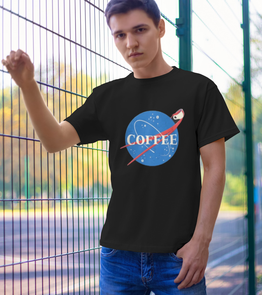 Nasa Coffee Meatball Spilling Cup Orbit Beans Distressed T-Shirt