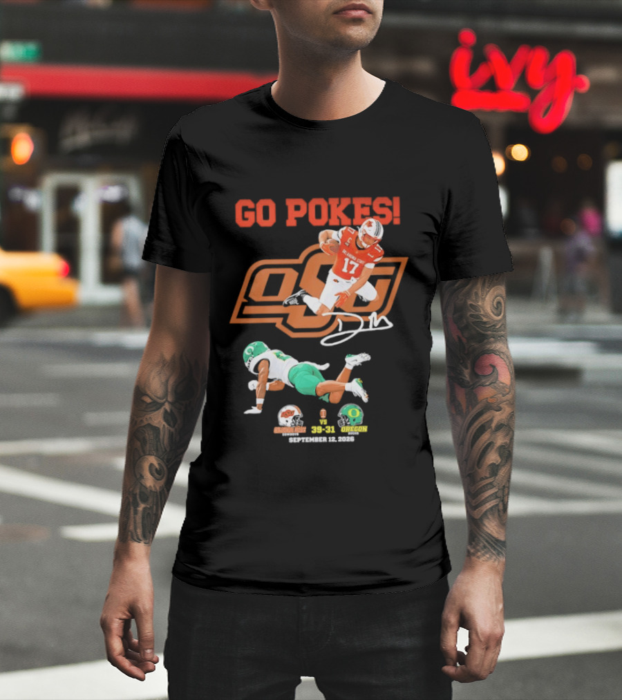 Oklahoma State Cowboys OSU Football Victory Over Oregon Ducks Go Pokes 2022 Game Score 39 31 T-Shirt