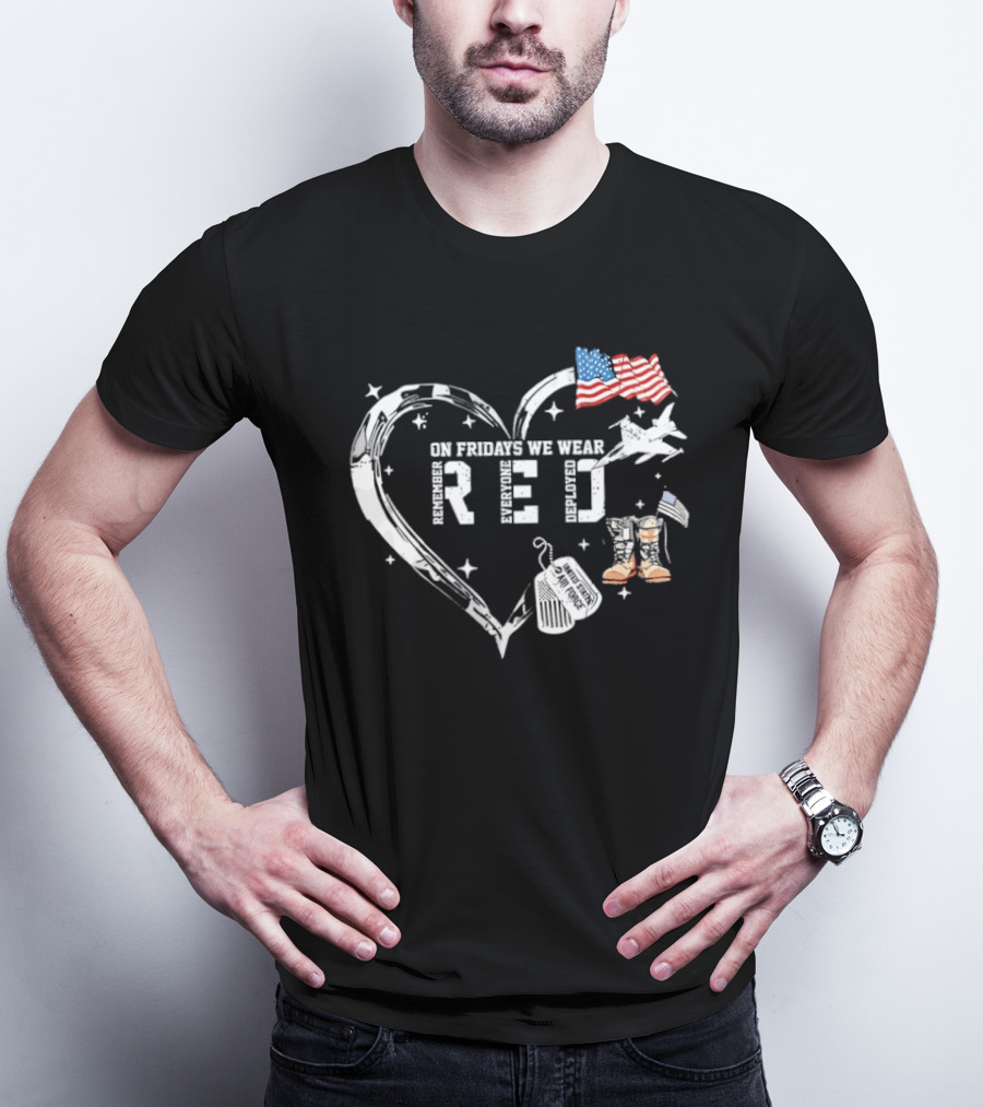 On Friday We Wear RED Remember Every Deployed USA Flag And Military Heart T-Shirt