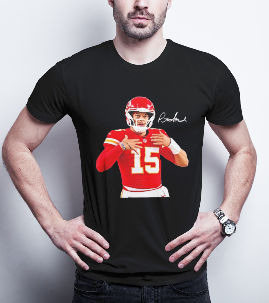 Patrick Mahomes Kansas City Chiefs Number 15 Autograph NFL Quarterback T-Shirt