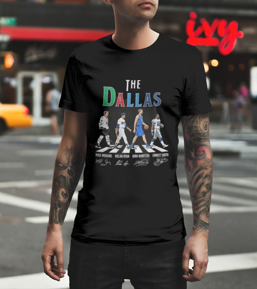 The Dallas Mike Modano Nolan Ryan Dirk Nowitzki Emmitt Smith Abbey Road Roster T-Shirt