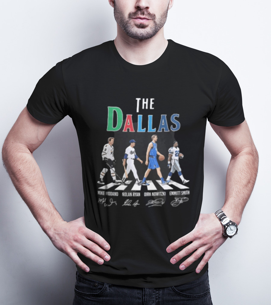 The Dallas Mike Modano Nolan Ryan Dirk Nowitzki Emmitt Smith Abbey Road Roster T-Shirt