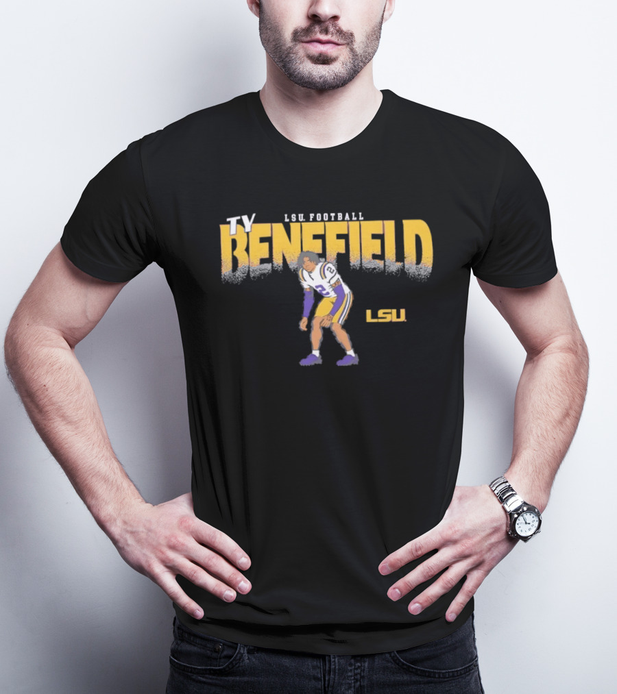 Ty Benefield No 2 LSU Football Tigers Paintbrush T-Shirt