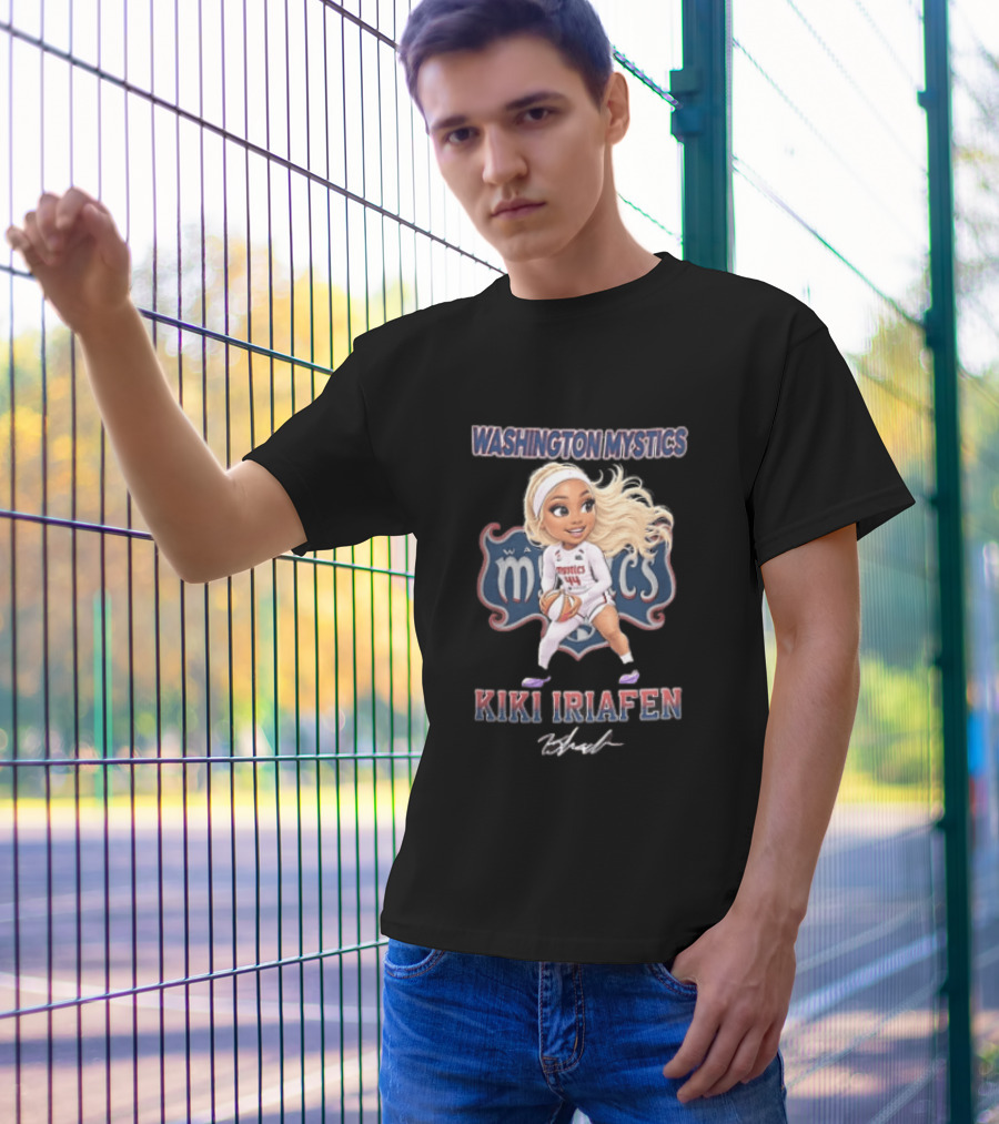 Washington Mystics Kiki Iriafen Cartoon Caricature Player Holding Basketball T-Shirt