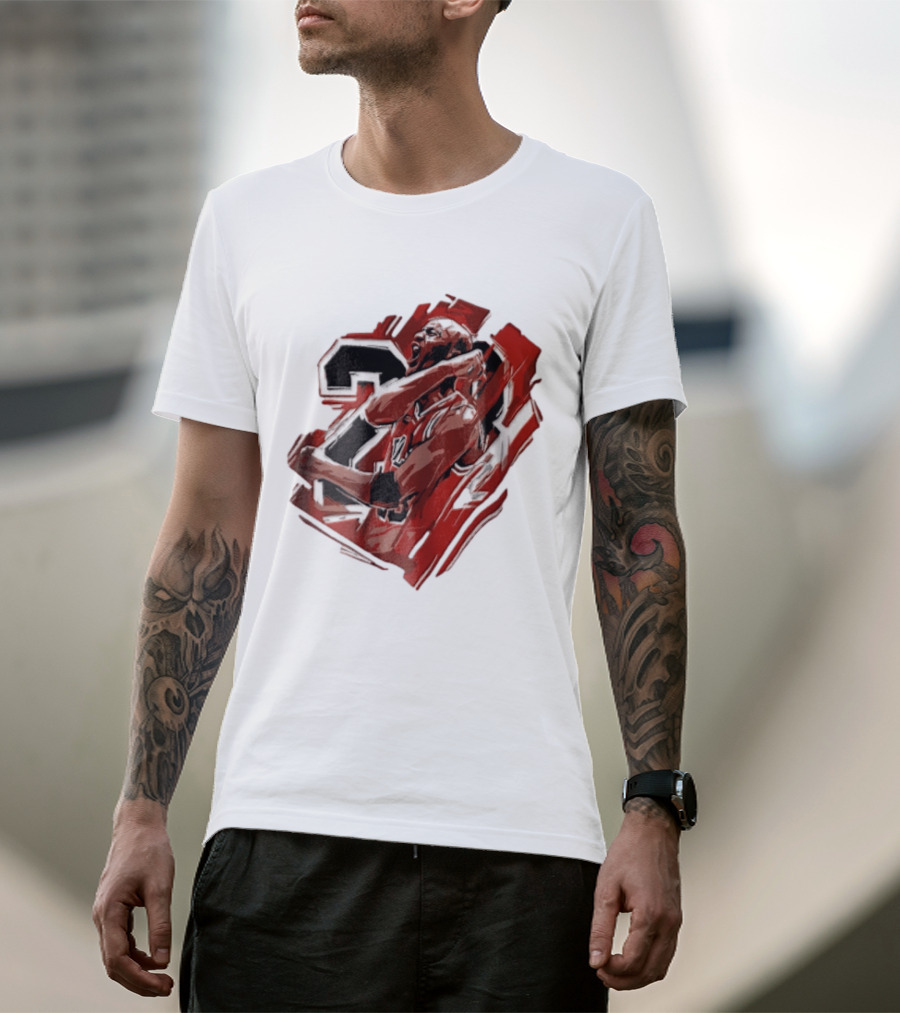 Basketball Player Number 23 Celebration Red Brushstrokes T-Shirt