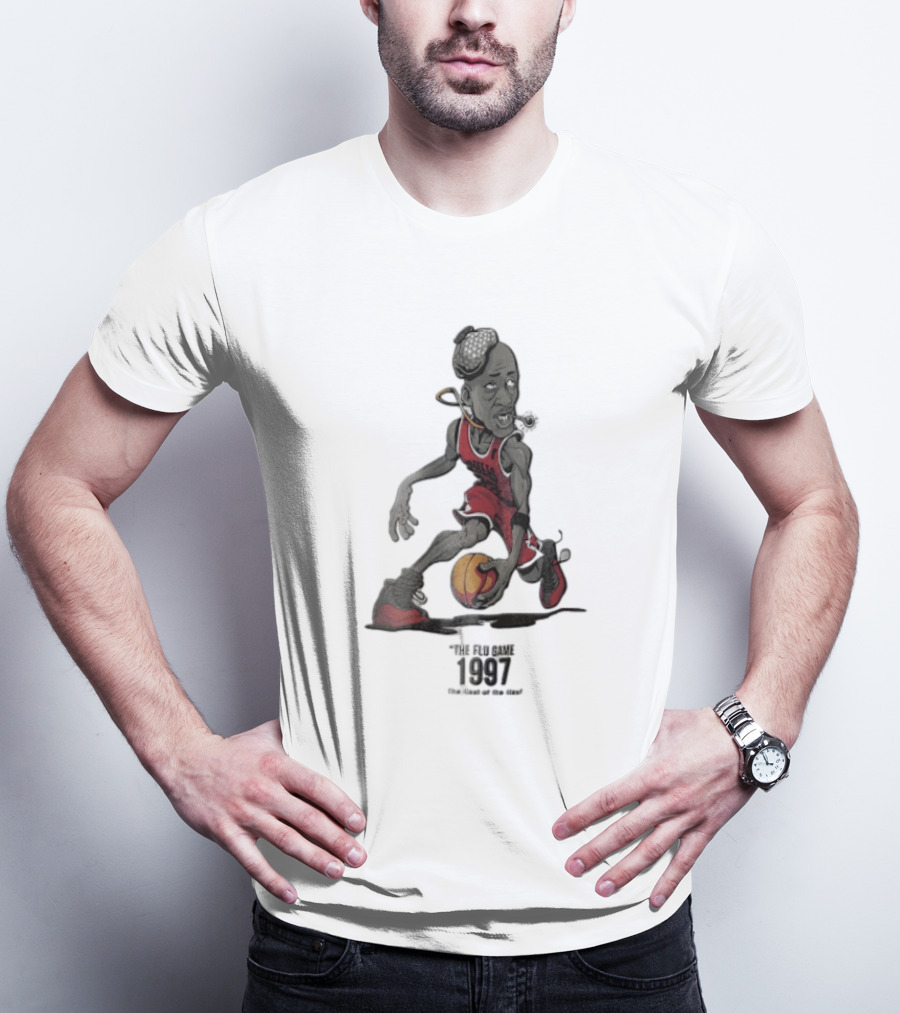 Chicago Bulls The Flu Game 1997 Illest Of Sick Jordan Caricature Dribbling Basketball T-Shirt