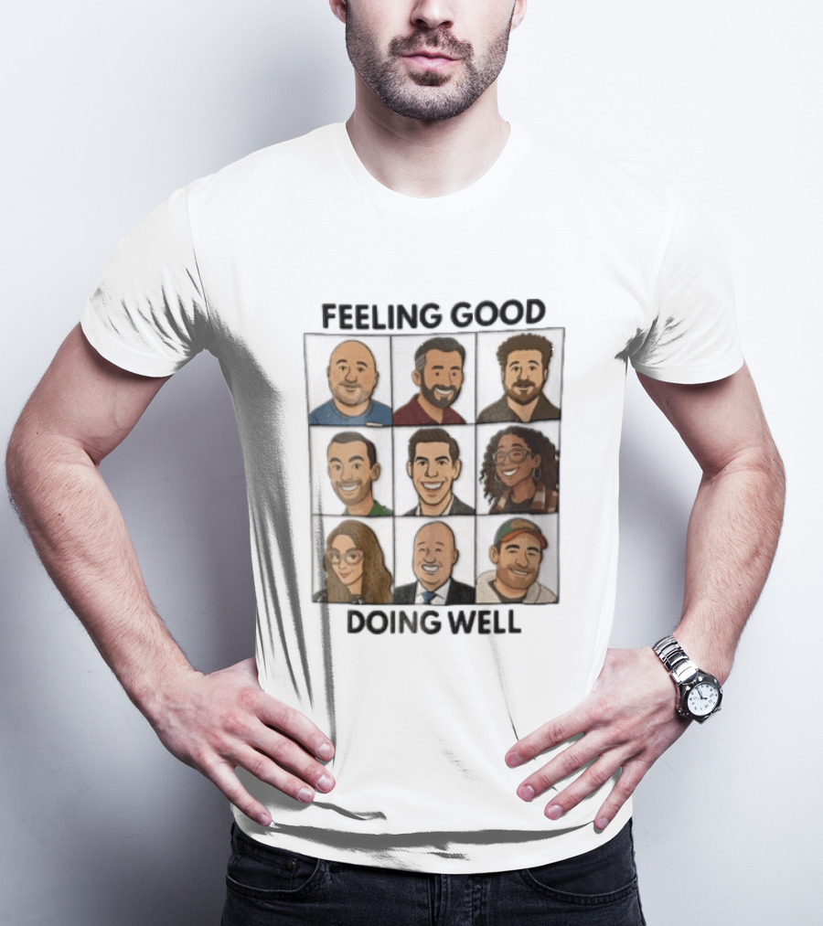 Feeling Good Doing Well Nine Cartoon Caricature Grid T-Shirt