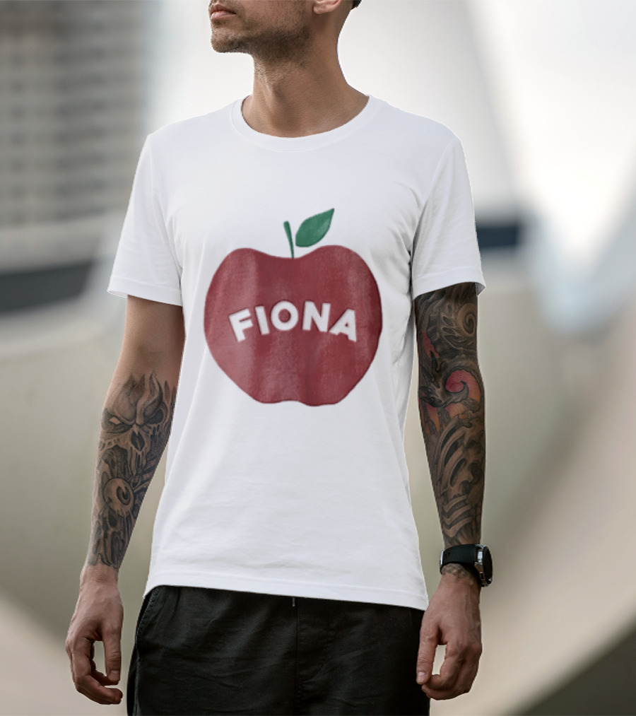 Fiona White Curved Lettering On Watercolor Red Apple With Green Leaf T-Shirt