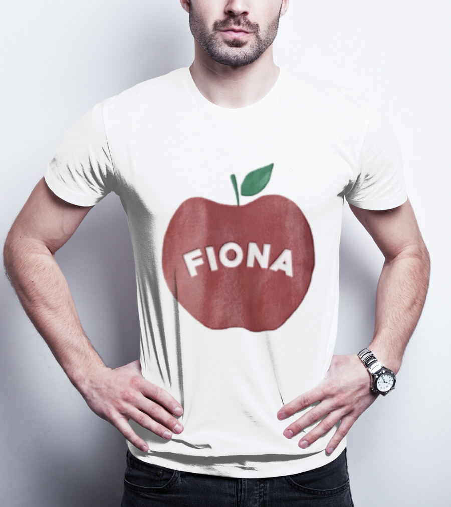 Fiona White Curved Lettering On Watercolor Red Apple With Green Leaf T-Shirt