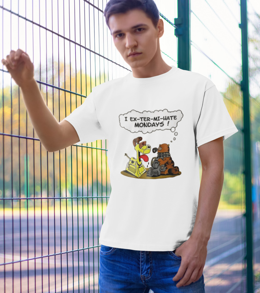 I Ex Ter Mi Hate Mondays Cat Odie Dalek Cyberman Cartoon T-Shirt