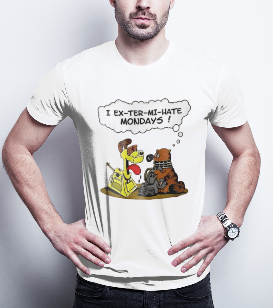 I Ex Ter Mi Hate Mondays Cat Odie Dalek Cyberman Cartoon T-Shirt