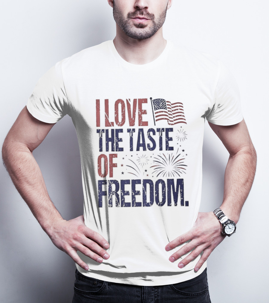 Patriotic I Love The Taste Of Freedom American Flag Fireworks Celebration T-Shirt