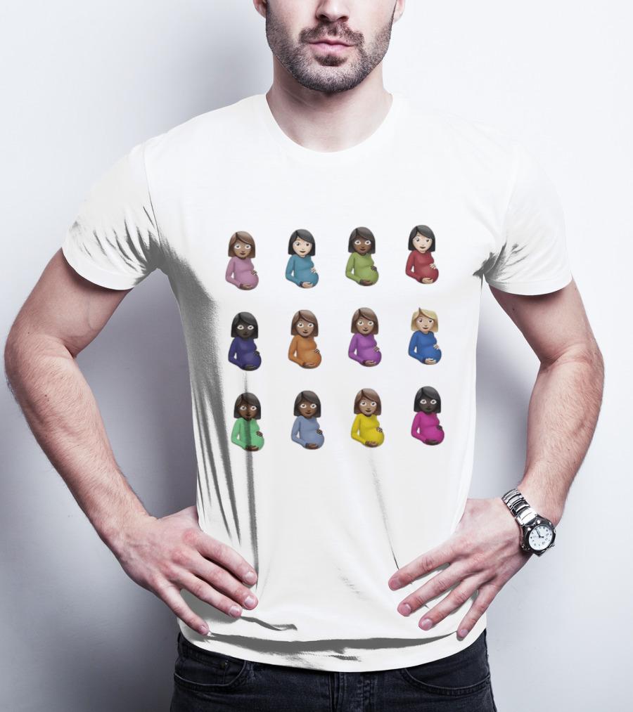 Pregnant Women Emoji Stickers Diverse Colors Collection T-Shirt