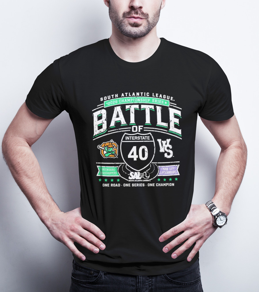 South Atlantic League 2026 Championship Battle Of Interstate 40 Greensboro Grasshoppers Vs Triad City Leaping Llamas One Road One Series One Champion T-Shirt