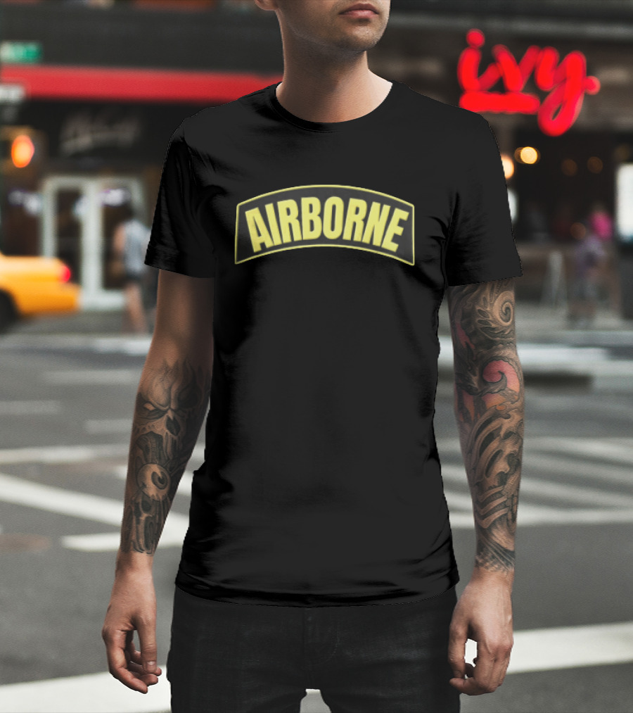 Airborne Yellow Arched Tab Patch Dark Military T-Shirt