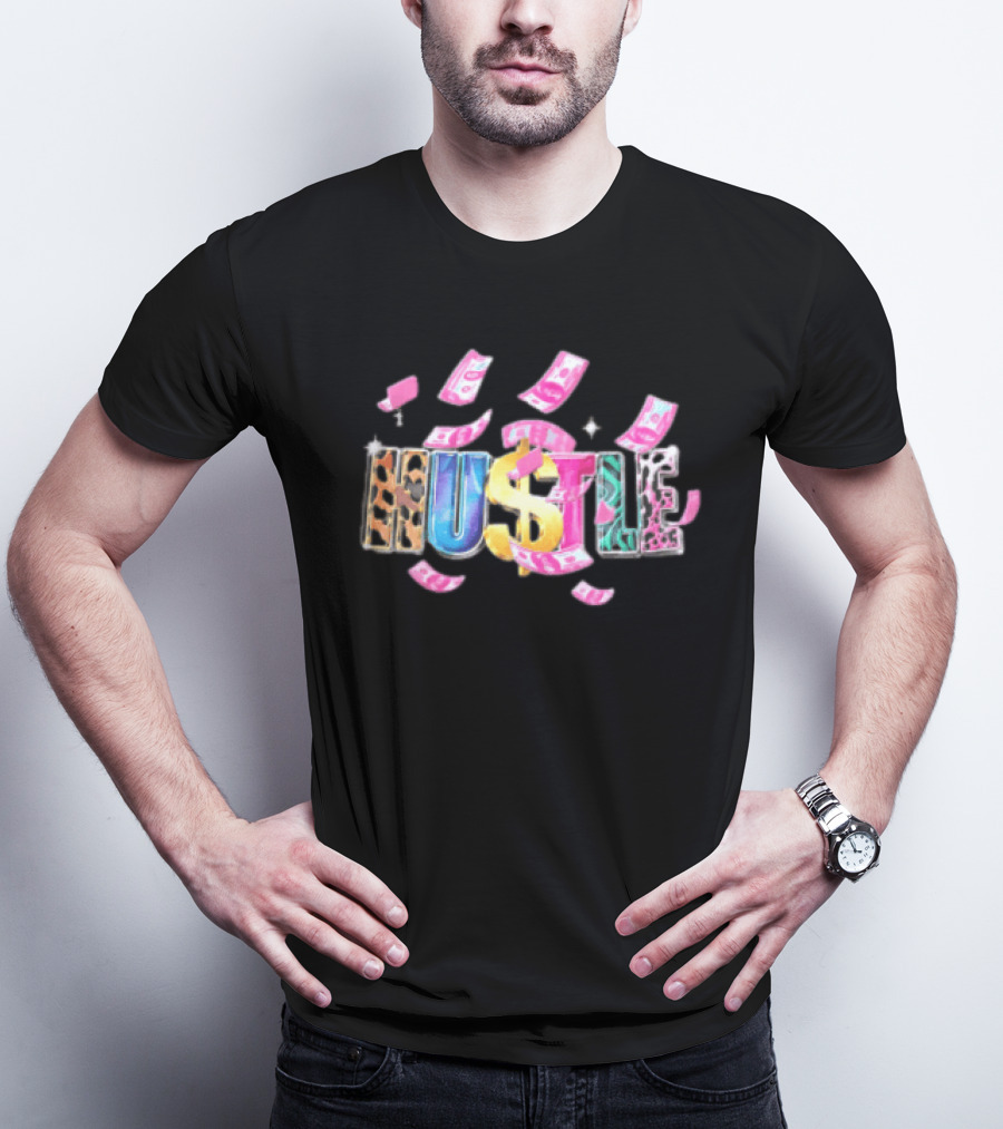 Hustle 3D Gold Dollar Sign Pink Cash Sparkles T-Shirt