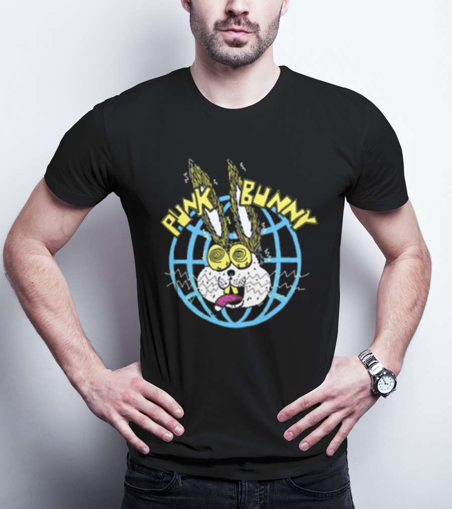 Punk Bunny Store Trucker Hat With Vibrant Bunny And Electric World Motif T-Shirt