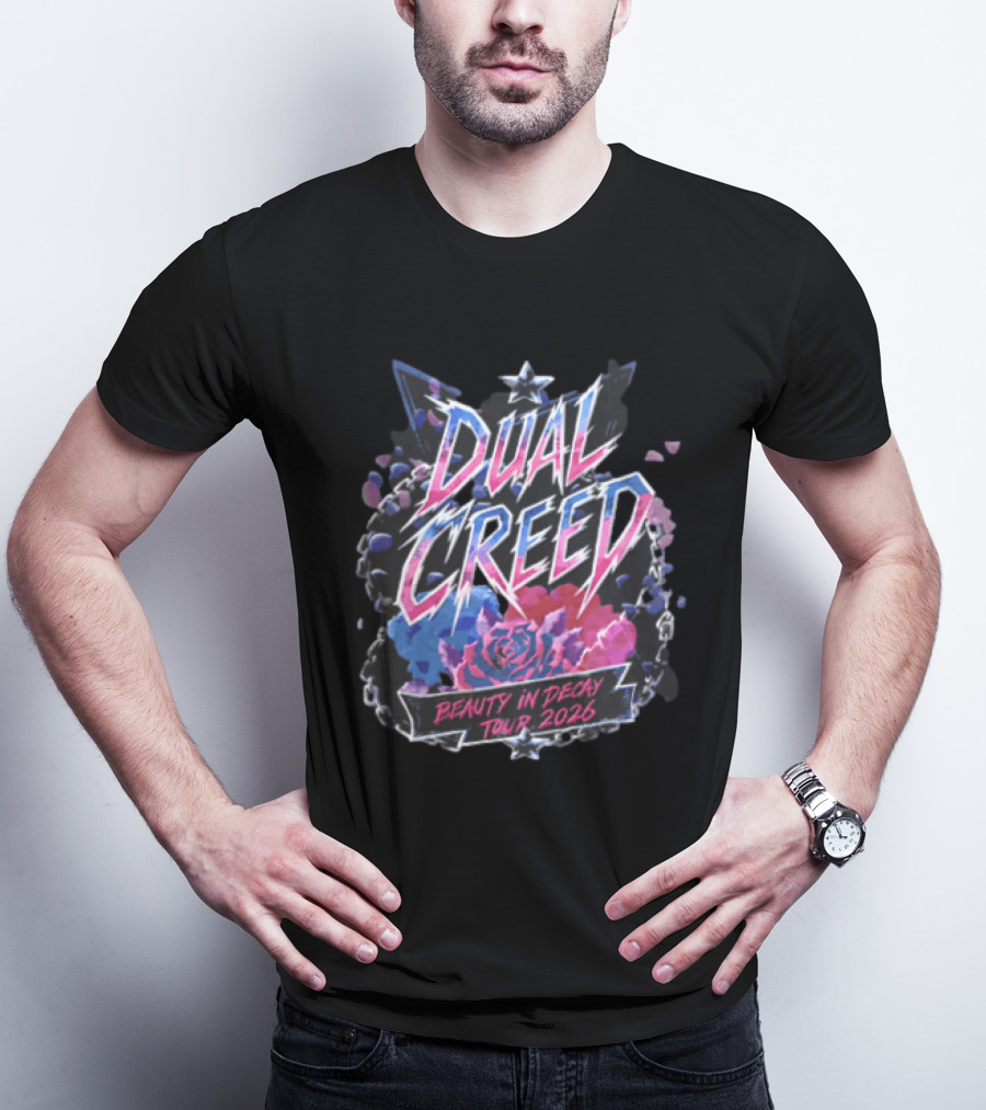 Dual Creed Beauty In Decay Tour 2026 Roses Chains Geometric Triangle Neon T-Shirt