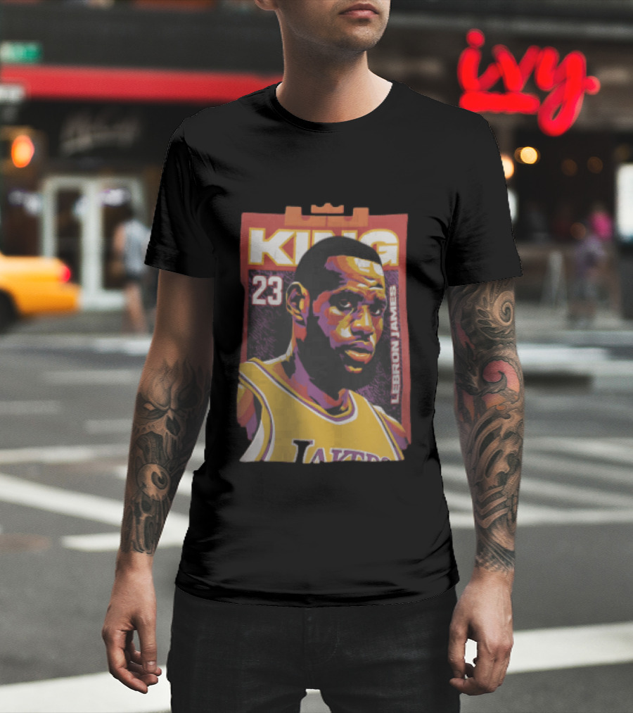 Los Angeles Lakers King 23 LeBron James NBA Pop Vector T-Shirt