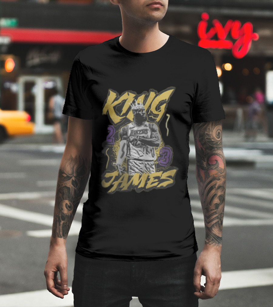 Los Angeles Lakers King James 23 Monochrome Gold Crown NBA T-Shirt
