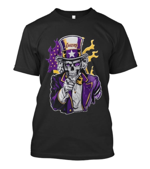 Los Angeles Lakers Skeleton Uncle Sam Purple Flames T-Shirt
