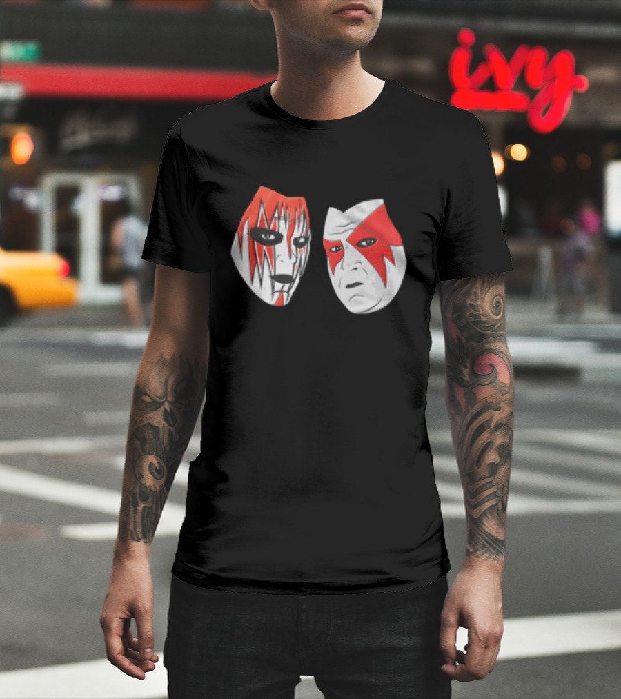 Red And White Face Paint Wrestler Cartoon Caricatures T-Shirt