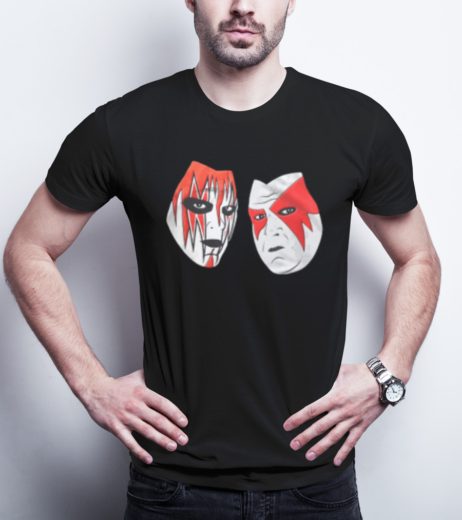 Red And White Face Paint Wrestler Cartoon Caricatures T-Shirt