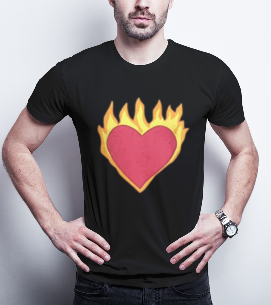 Fiery Heart Cartoon In Yellow Orange Flames T-Shirt