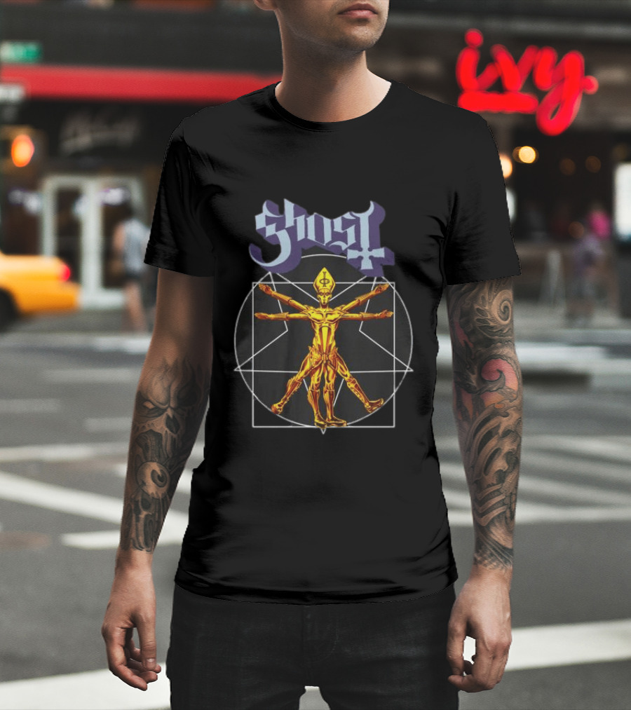 Ghost Store Popestar Vitruvian Man Design Black T-Shirt