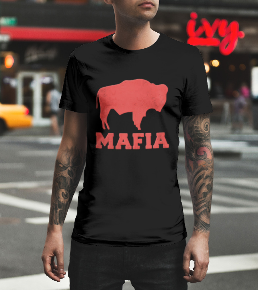 Mafia Distressed Red American Buffalo Bison T-Shirt