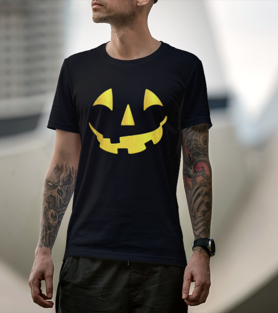Glowing Metallic Gold Jack O Lantern Pumpkin Face T-Shirt