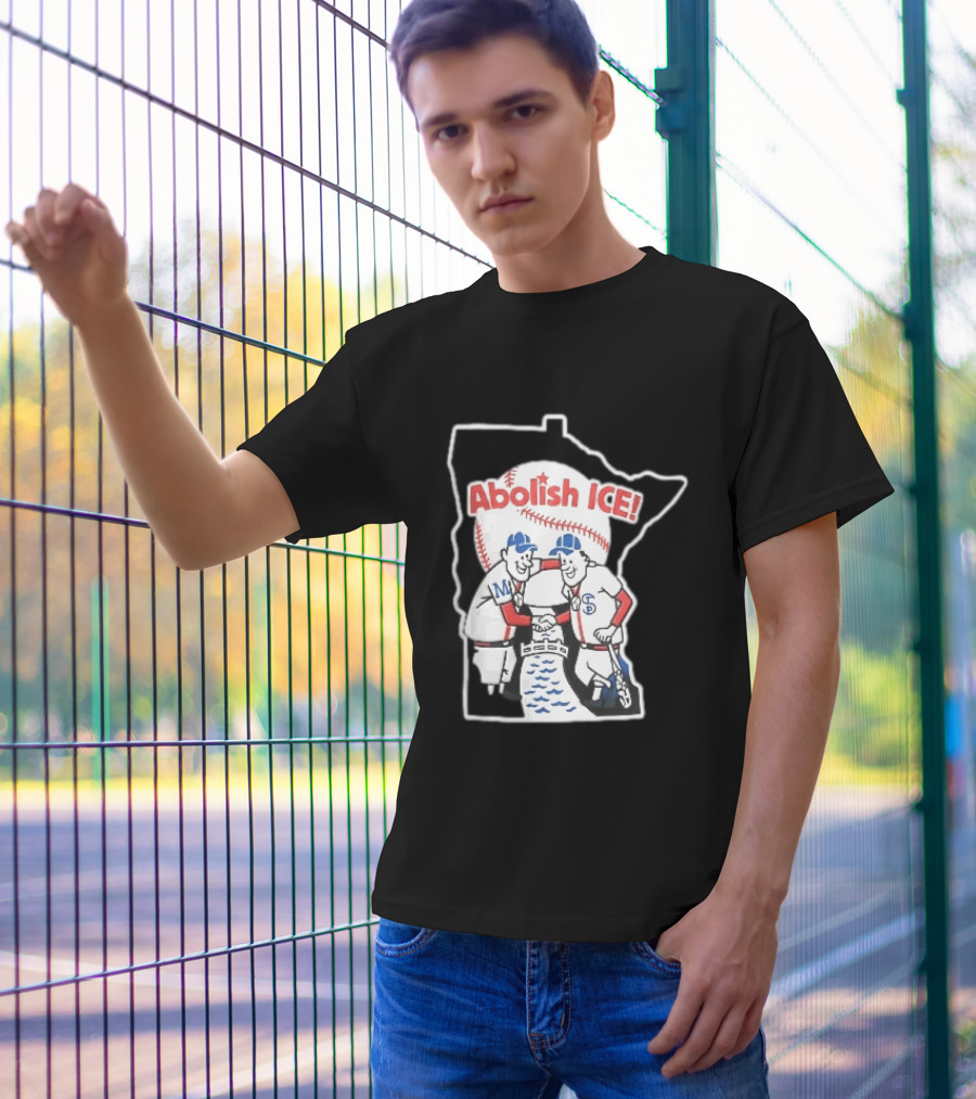 Minnesota Twins Abolish ICE Cartoon Players Shaking Hands River State T-Shirt