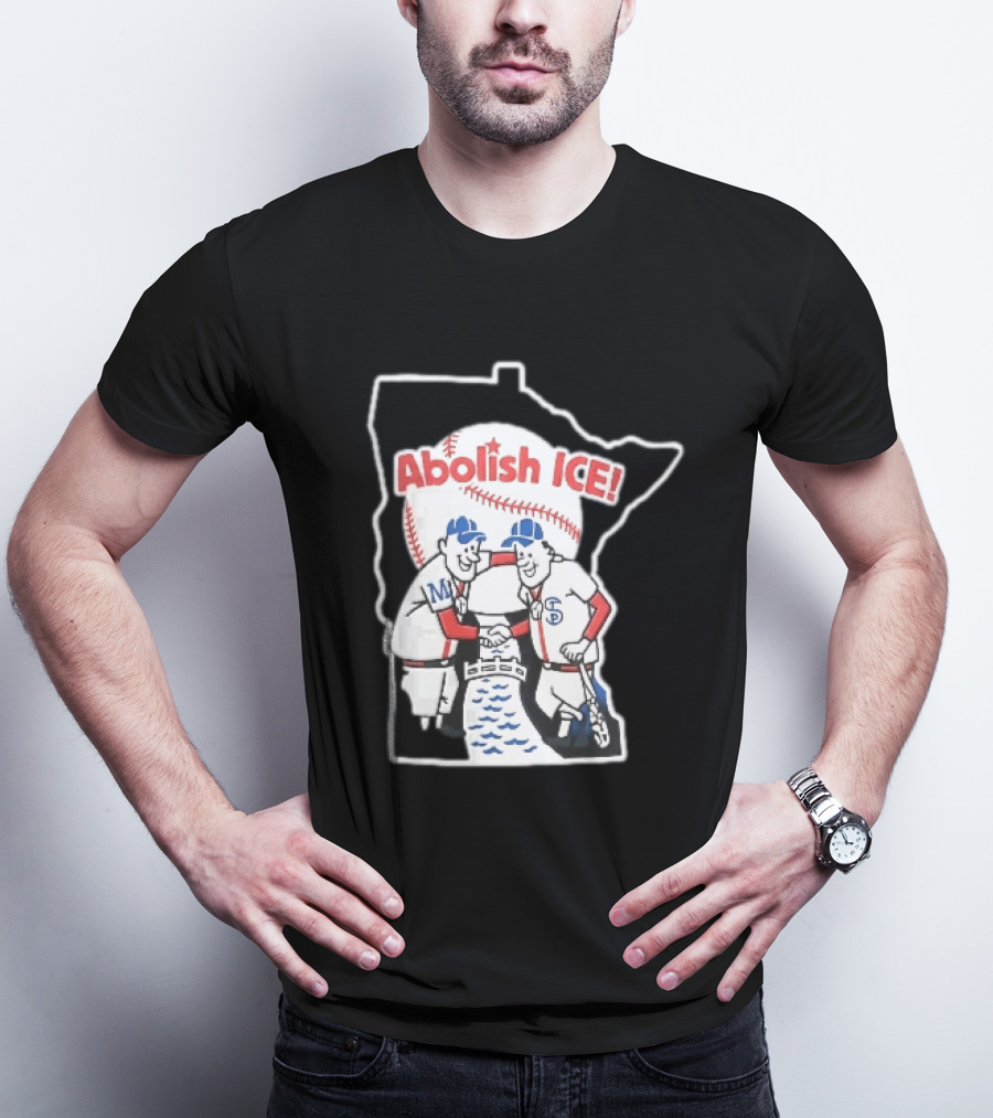 Minnesota Twins Abolish ICE Cartoon Players Shaking Hands River State T-Shirt