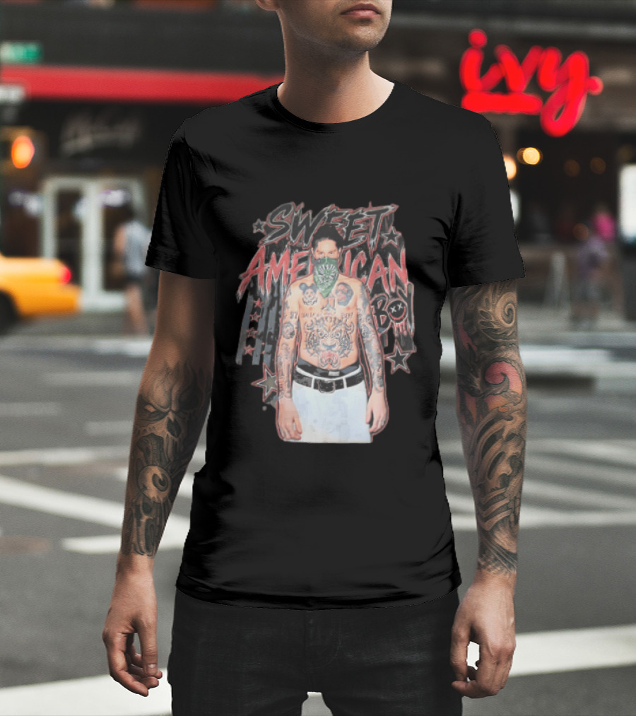 Sweet American Boy Less Tattooed Man Green Bandana Stars Bootleg T-Shirt